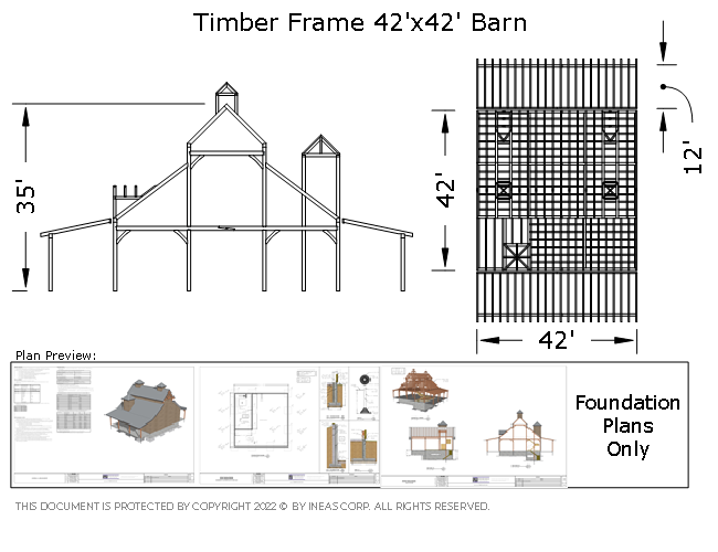 Plan 2020-30 Timber frame 42x42 Barn | INEAS Corp.